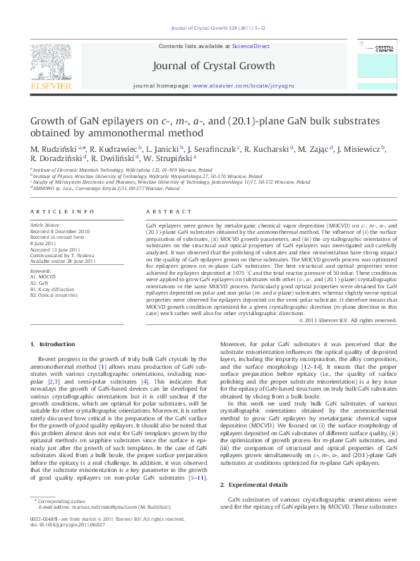 (PDF) Growth of GaN epilayers on c-, m-, a-, and (20.1)-plane GaN bulk ...