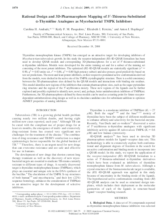 (PDF) Rational Design and 3D-Pharmacophore Mapping of 5′-Thiourea-Substituted α-Thymidine ...