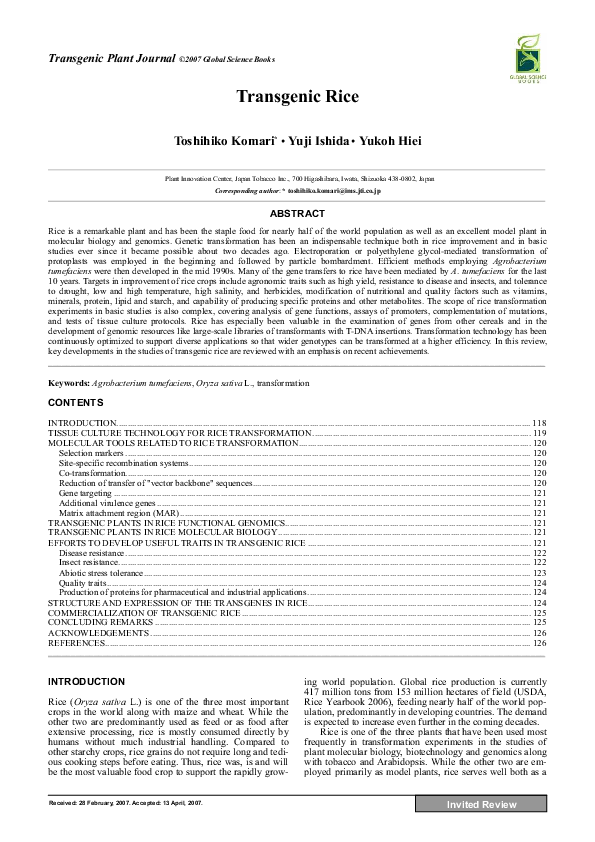 Transgenic Rice | Global Science Books - Academia.edu