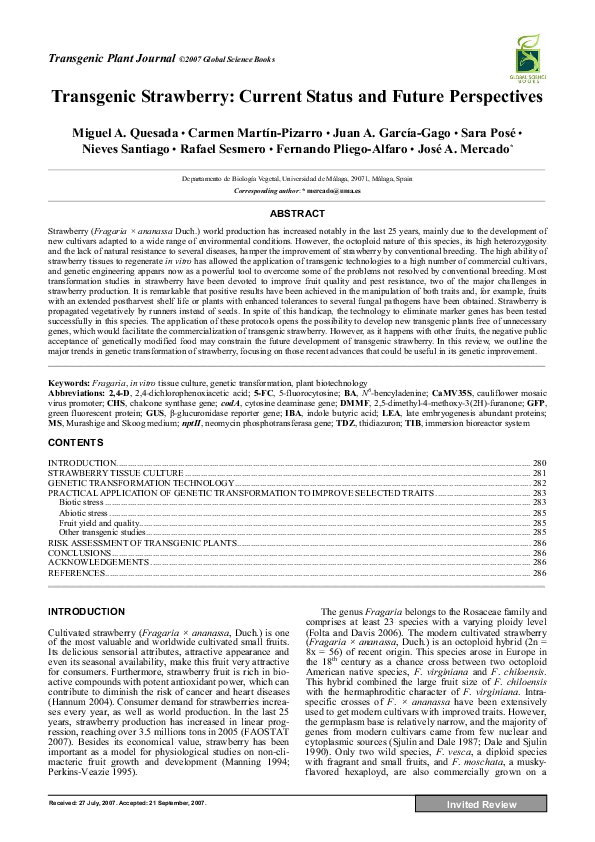 Transgenic Strawberry: Current Status and Future Perspectives