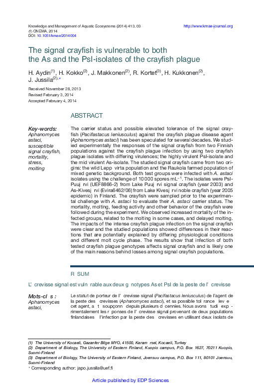 (PDF) The signal crayfish is vulnerable to both the As and the PsI ...
