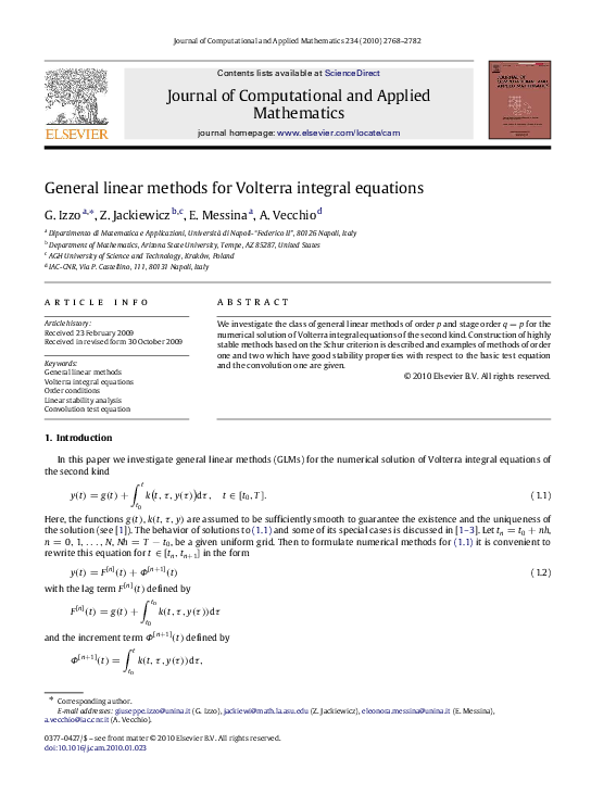 Pdf General Linear Methods For Volterra Integral Equations