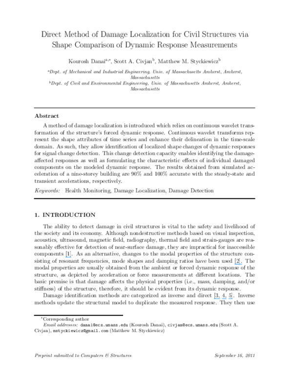 (PDF) Direct method of damage localization for civil structures via shape comparison of dynamic ...