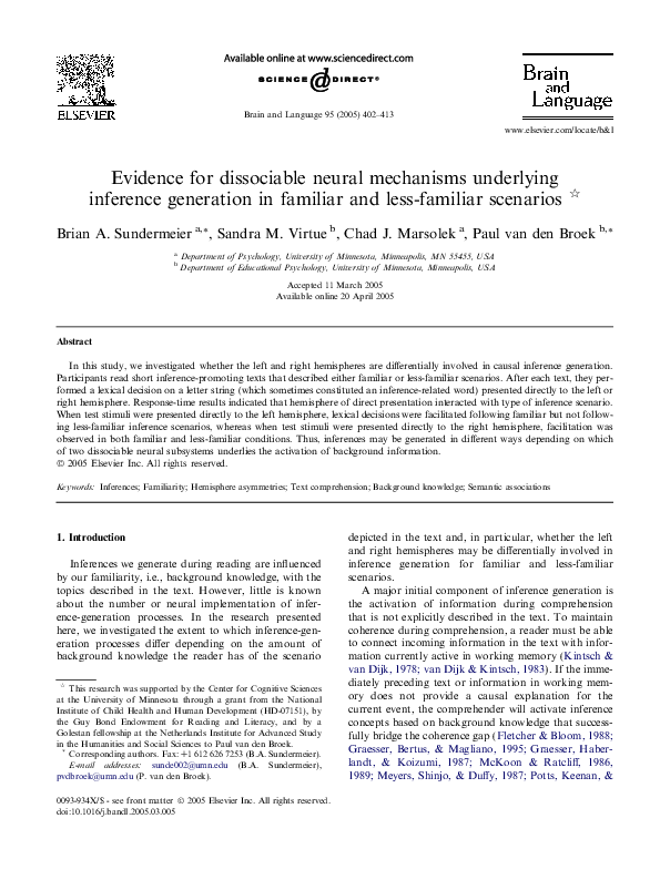 (PDF) Evidence for dissociable neural mechanisms underlying inference generation in familiar and ...