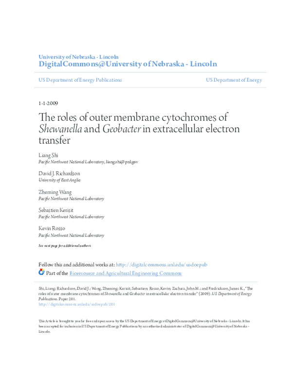 (PDF) The roles of outer membrane cytochromes of Shewanella and ...