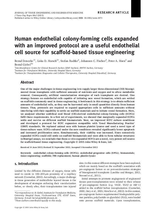 (PDF) Human endothelial colony-forming cells expanded with an improved ...