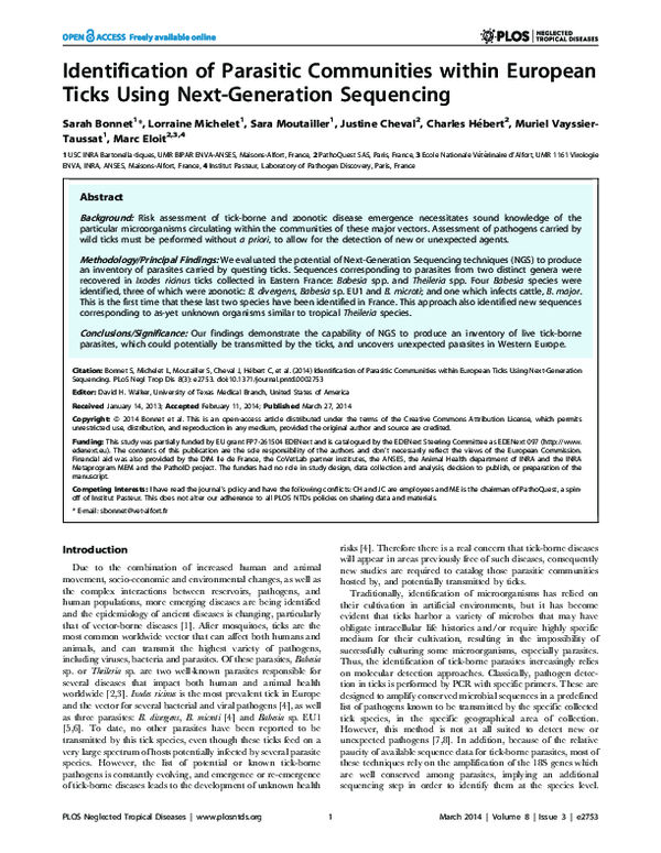 (PDF) Identification of Parasitic Communities within European Ticks ...