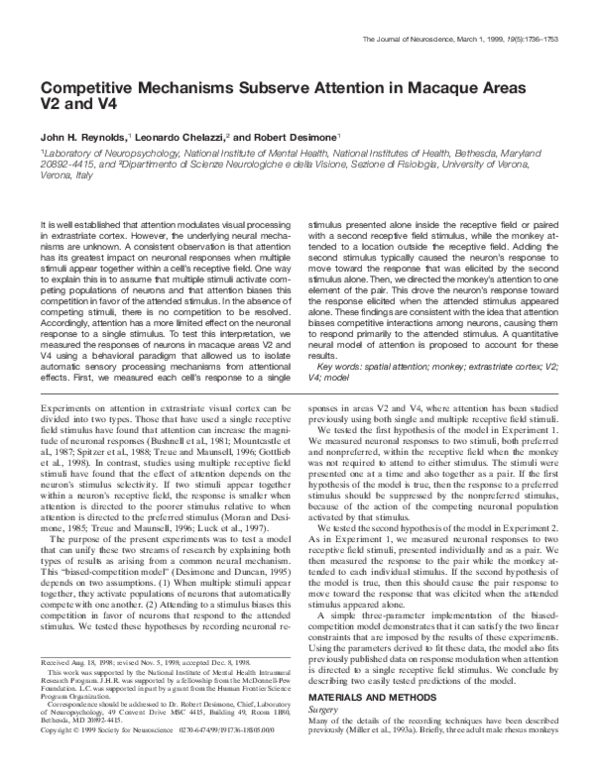 (PDF) Competitive Mechanisms Subserve Attention In Macaque Areas V2 and V4
