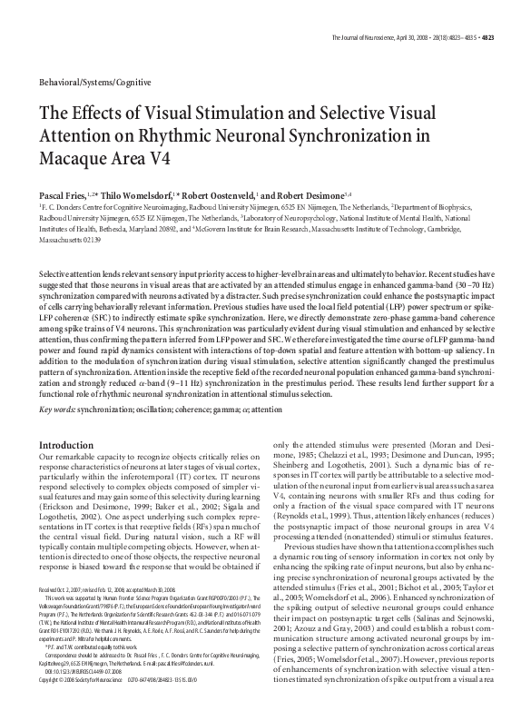 (PDF) The Effects of Visual Stimulation and Selective Visual Attention on Rhythmic Neuronal ...