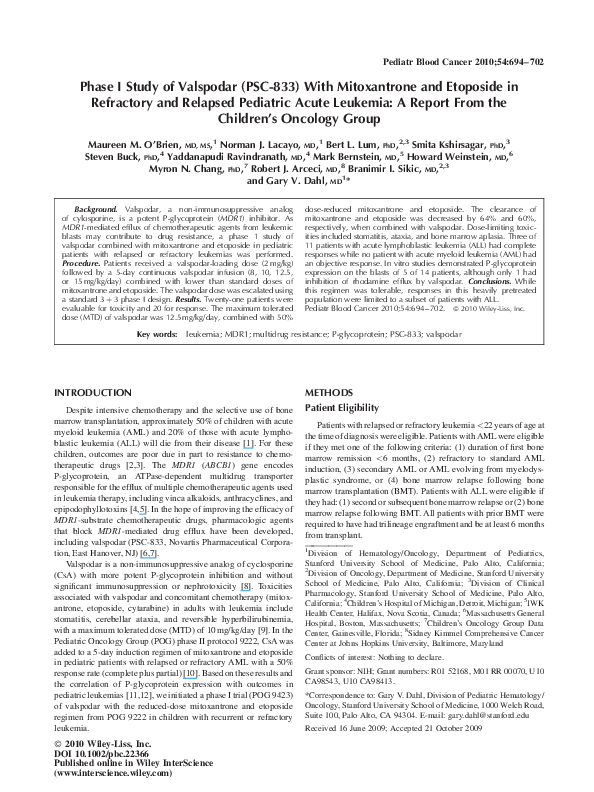 (PDF) Phase I study of valspodar (PSC-833) with mitoxantrone and ...