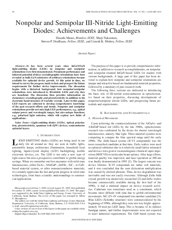 (PDF) Nonpolar and Semipolar III-Nitride Light-Emitting Diodes: Achievements and Challenges