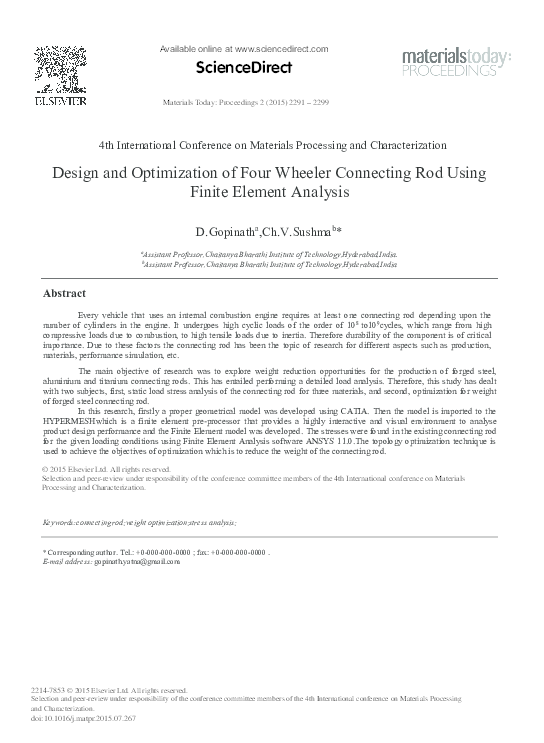 Pdf Design And Optimization Of Four Wheeler Connecting Rod Using