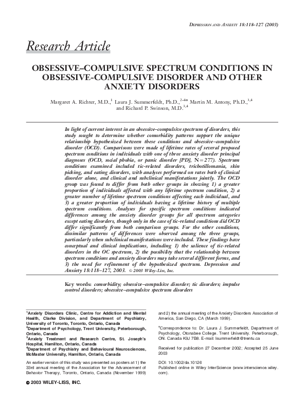 (PDF) Obsessive-compulsive spectrum conditions in obsessive-compulsive ...