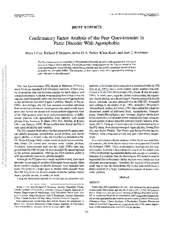 (PDF) Confirmatory Factor Analysis of the Fear Questionnaire in Panic ...