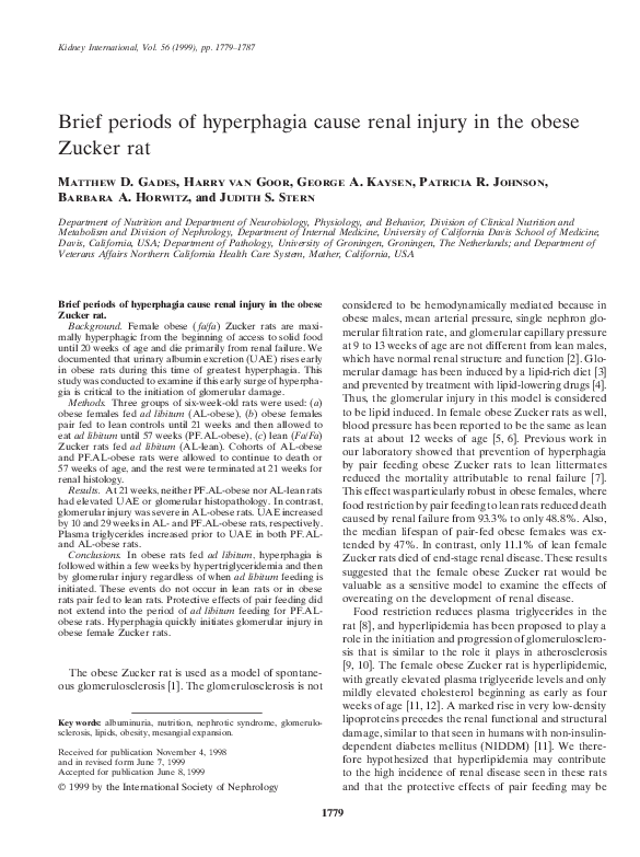 (PDF) Brief periods of hyperphagia cause renal injury in the obese ...