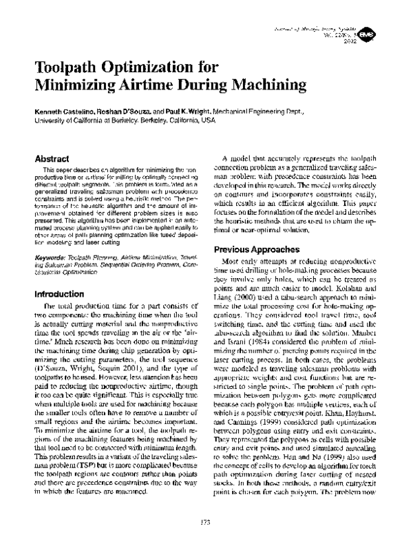 (PDF) Toolpath optimization for minimizing airtime during machining