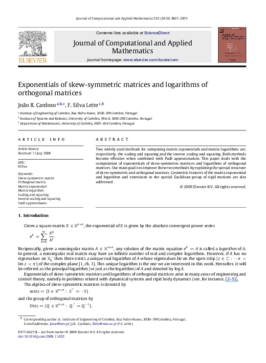 Pdf Computing The Square Root And Logarithm Of A Real P Orthogonal Matrix