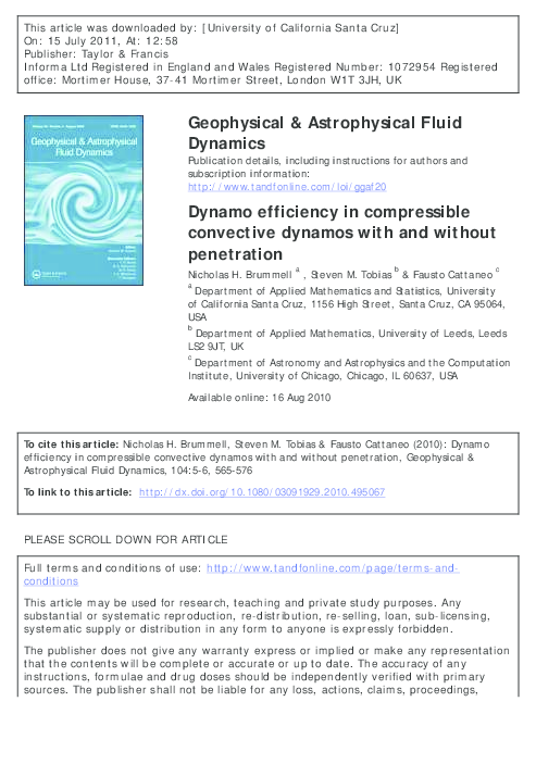 (PDF) Dynamo efficiency in compressible convective dynamos with and without penetration