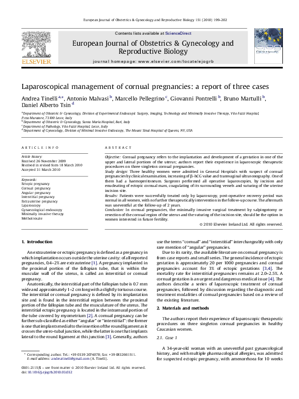(PDF) Laparoscopical management of cornual pregnancies: a report of ...