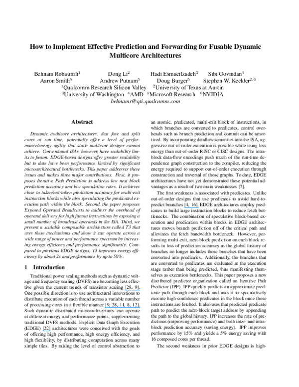 (PDF) How to implement effective prediction and forwarding for fusable dynamic multicore ...