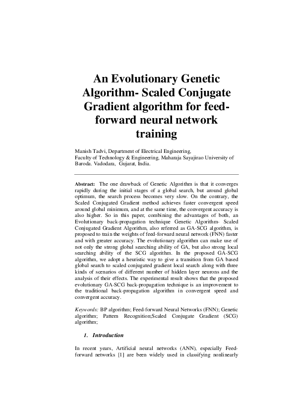 (PDF) An Evolutionary Genetic Algorithm-Scaled Conjugate Gradient algorithm for feed- forward ...