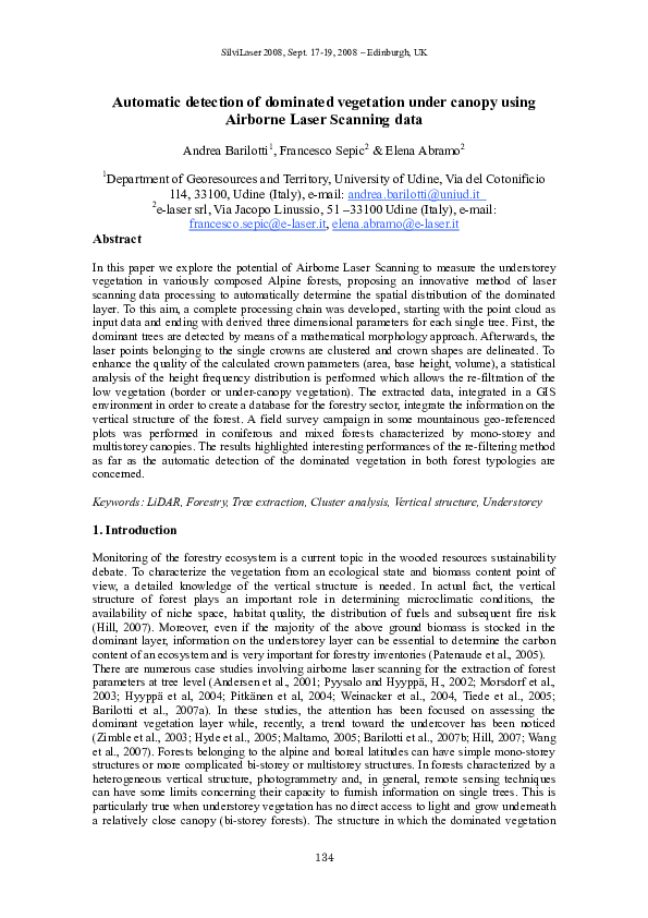 (PDF) Automatic detection of dominated vegetation under canopy using Airborne Laser Scanning data