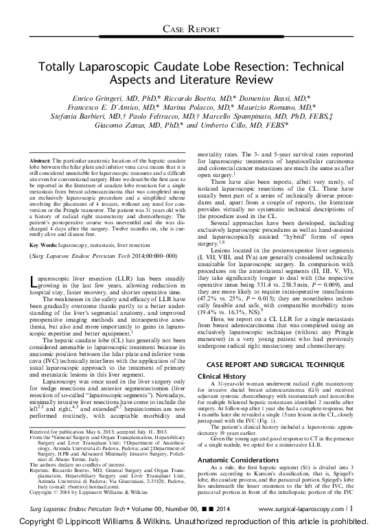 (PDF) Totally Laparoscopic Caudate Lobe Resection