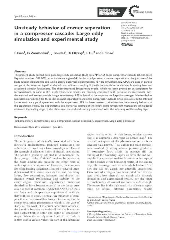 (PDF) Unsteady behavior of corner separation in a compressor cascade ...
