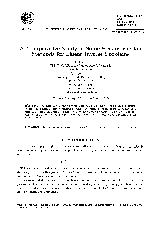 (PDF) A comparative study of some reconstruction methods for linear inverse problems | Aldo ...