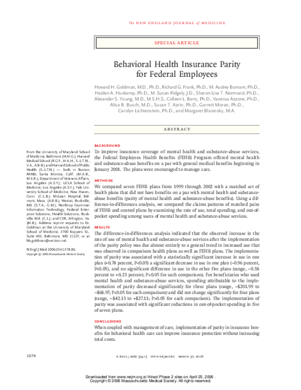 (PDF) Behavioral Health Insurance Parity for Federal Employees