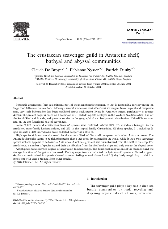 (PDF) The crustacean scavenger guild in Antarctic shelf, bathyal and ...