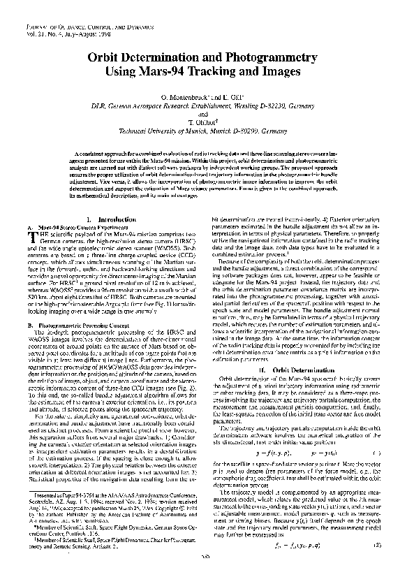 (PDF) Orbit Determination and Photogrammetry Using Mars-94 Tracking and Images