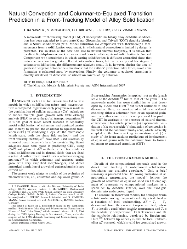 (PDF) Columnar to equiaxed transition in solidification processing | Charles-Andre Gandin ...