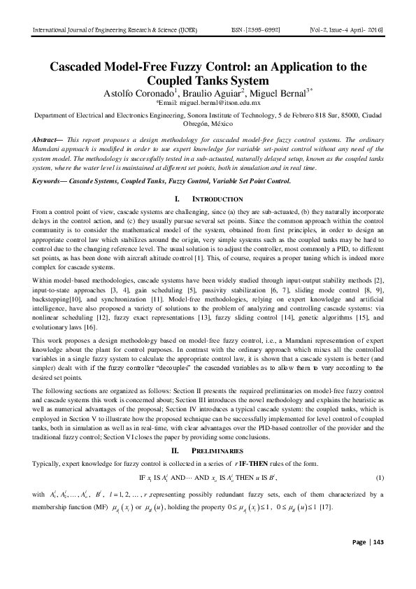 (PDF) Cascaded Model-Free Fuzzy Control: an Application to the Coupled ...