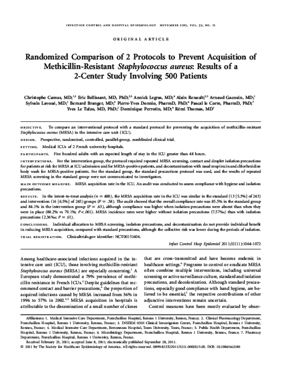 (PDF) Reducing methicillin-resistant Staphylococcus aureus (MRSA ...