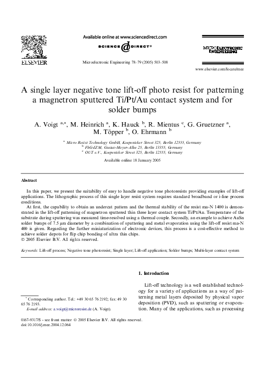 (PDF) A single layer negative tone lift-off photo resist for patterning ...