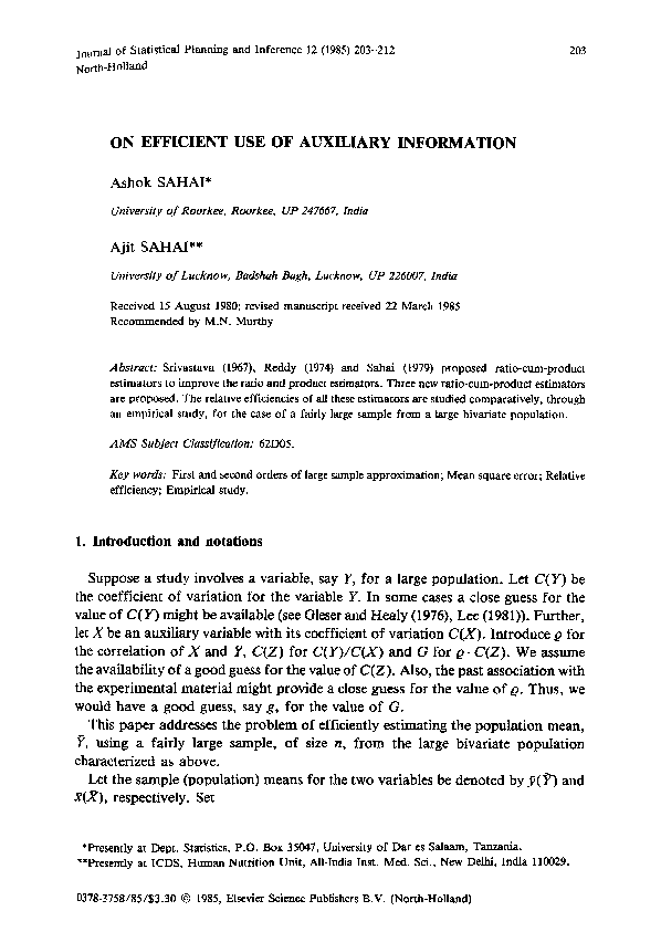(PDF) On efficient use of auxilliary information