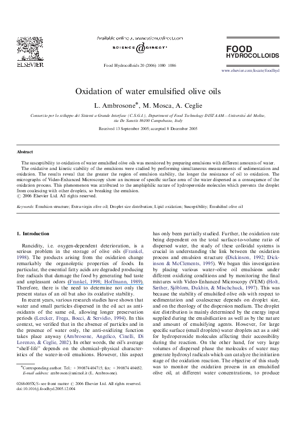 (PDF) Impact of edible surfactants on the oxidation of olive oil in ...
