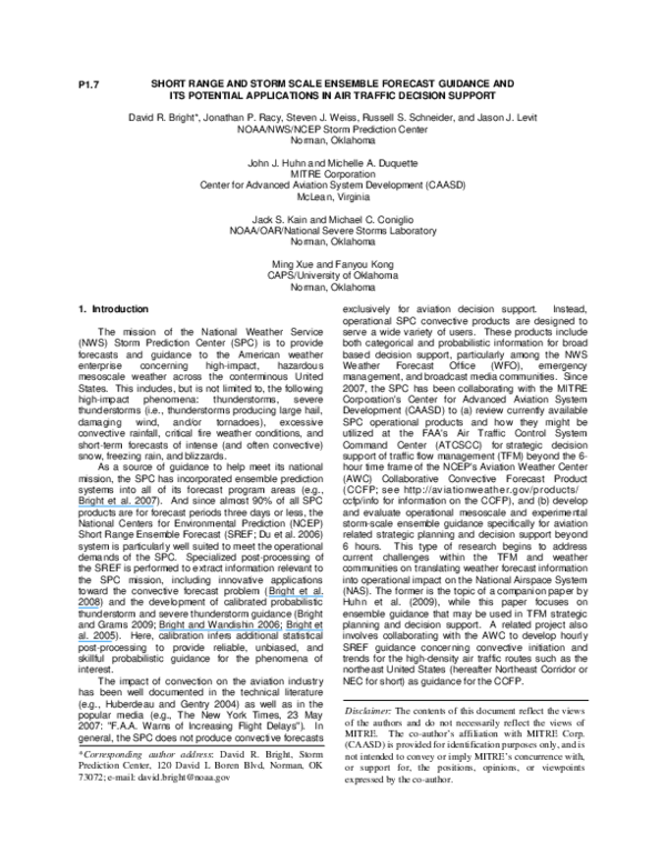 (PDF) SHORT RANGE AND STORM SCALE ENSEMBLE FORECAST GUIDANCE AND ITS POTENTIAL APPLICATIONS IN ...