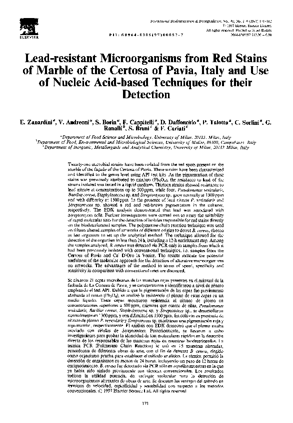 (PDF) Lead-resistant microorganisms from red stains of marble of the ...