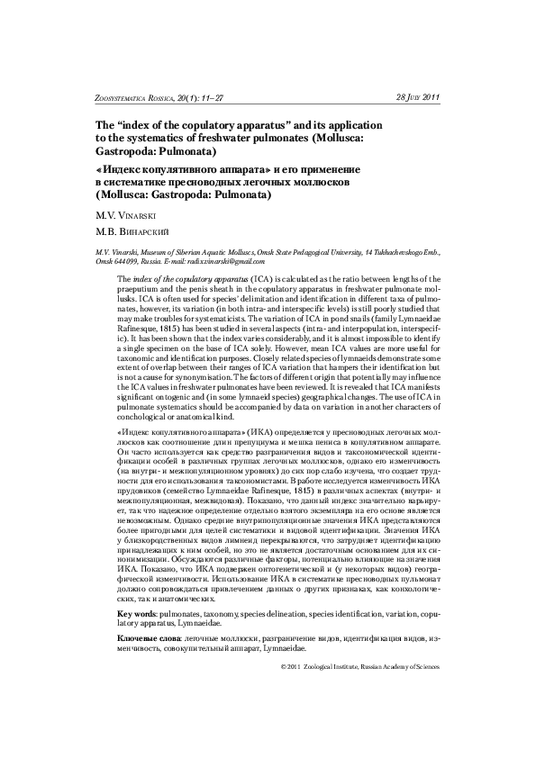(PDF) The "index of the copulatory apparatus" and its application to ...