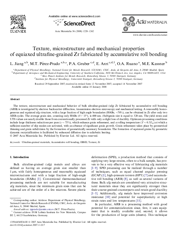 (PDF) Texture, microstructure and mechanical properties of equiaxed ultrafine-grained Zr ...