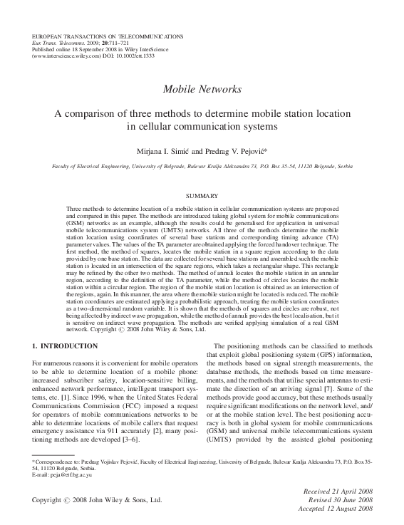 (PDF) A comparison of three methods to determine mobile station location in cellular ...
