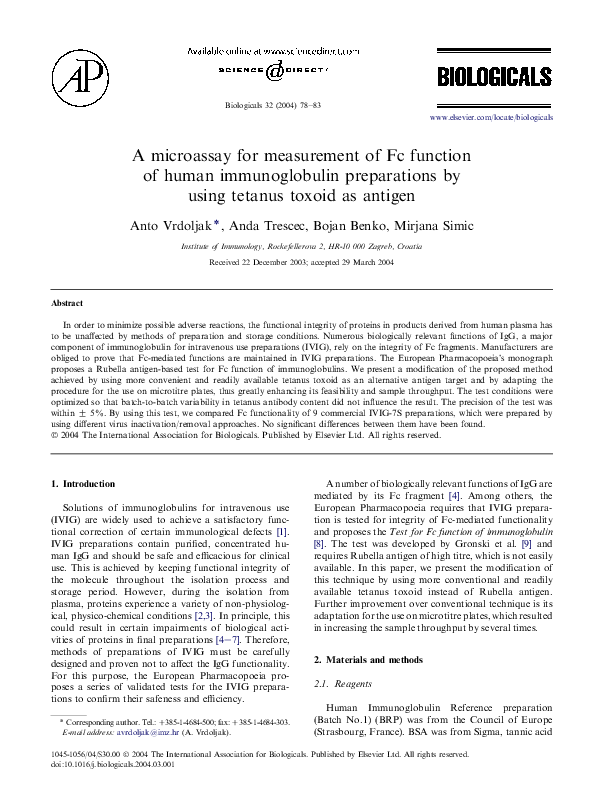 (PDF) A microassay for measurement of Fc function of human ...