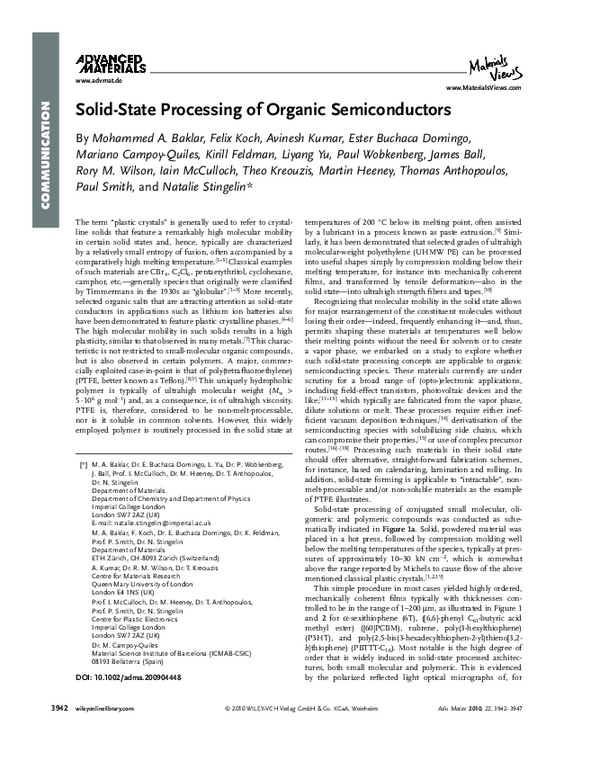 (PDF) Solid-State Processing of Organic Semiconductors