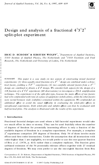 (PDF) Design and analysis of a fractional 413125 split-plot experiment