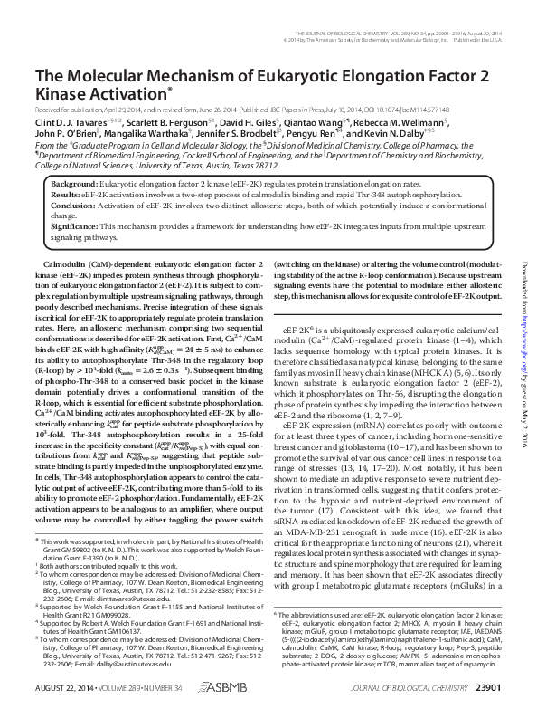 (PDF) The molecular mechanism of eukaryotic elongation factor 2 kinase ...