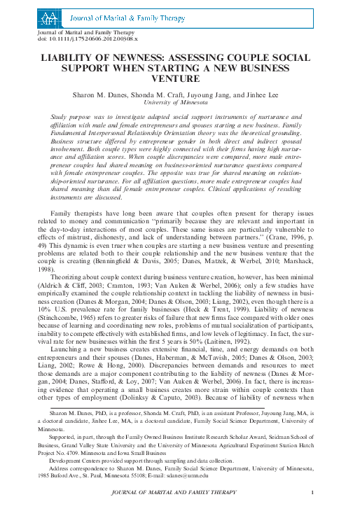 (PDF) Liability of Newness: Assessing Couple Social Support When ...