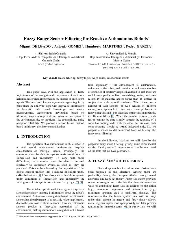 (PDF) Fuzzy Range Sensor Filtering for Reactive Autonomous Robots