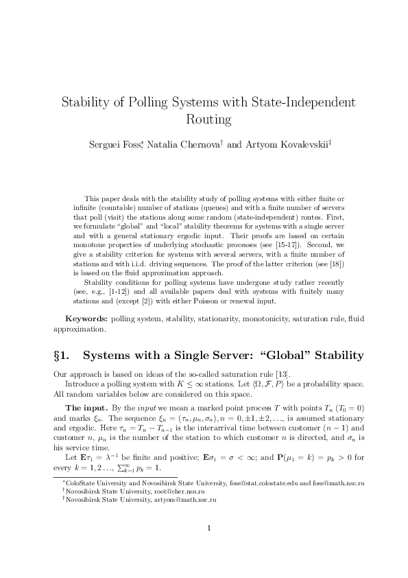 (PDF) Stability of Polling Systems with State-Independent Routing